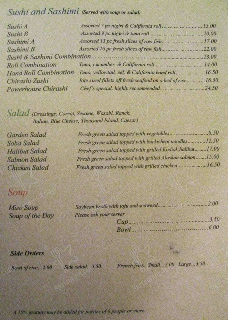 Menu at Kodiak Hana Restaurant, Kodiak