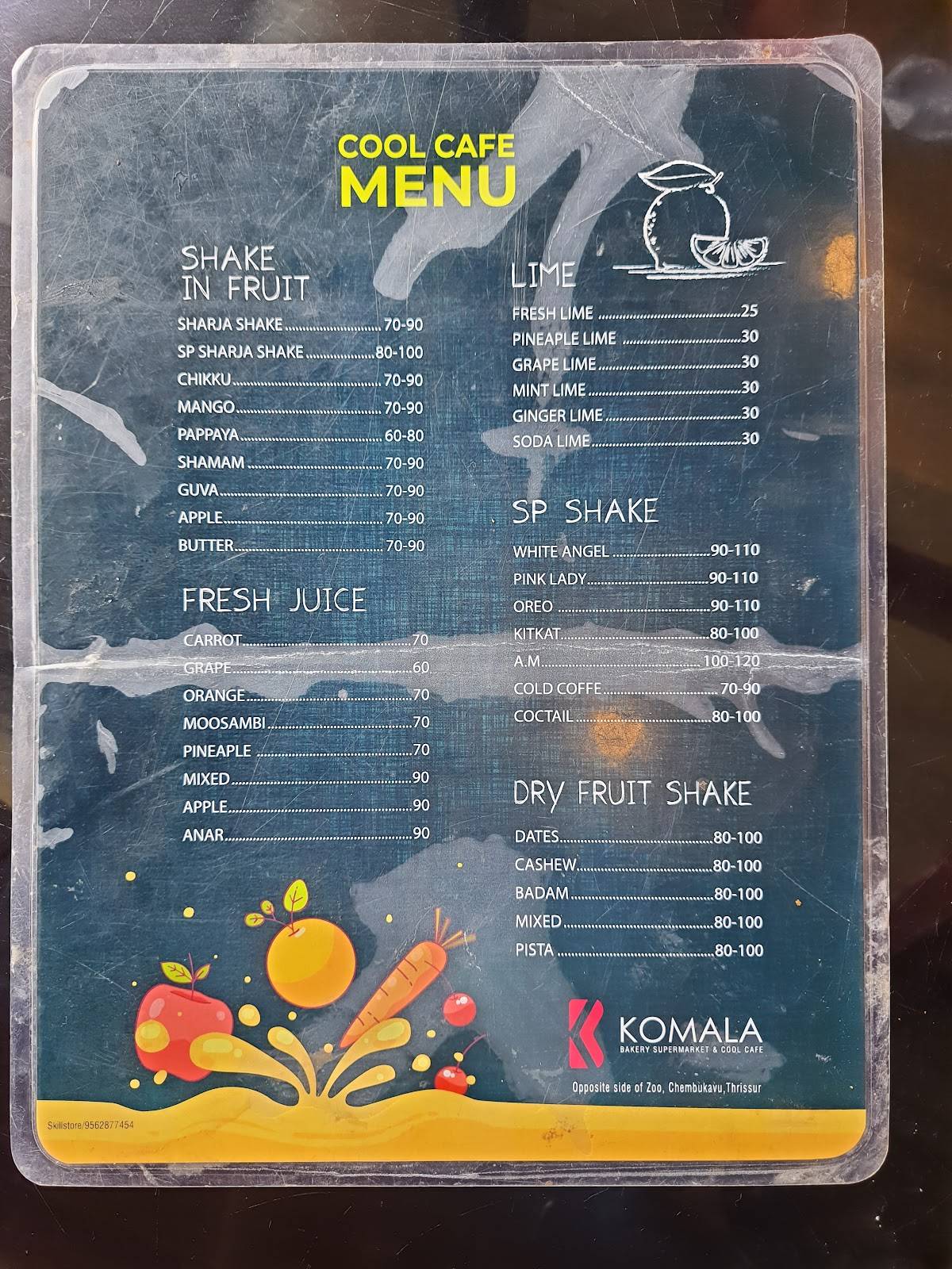 Menu at Komala Bakery Supermarket, Thrissur