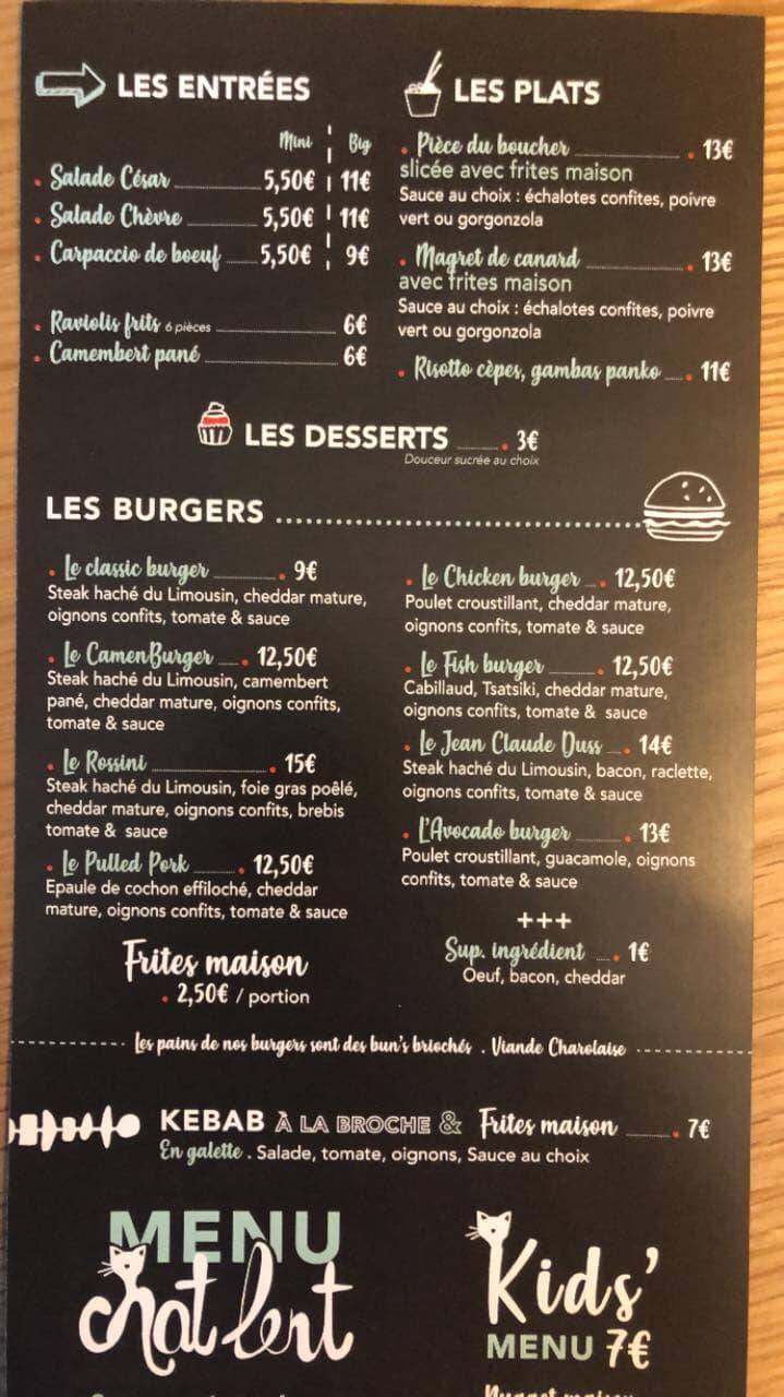 Menu au LE CHAT LENT restaurant, Arès