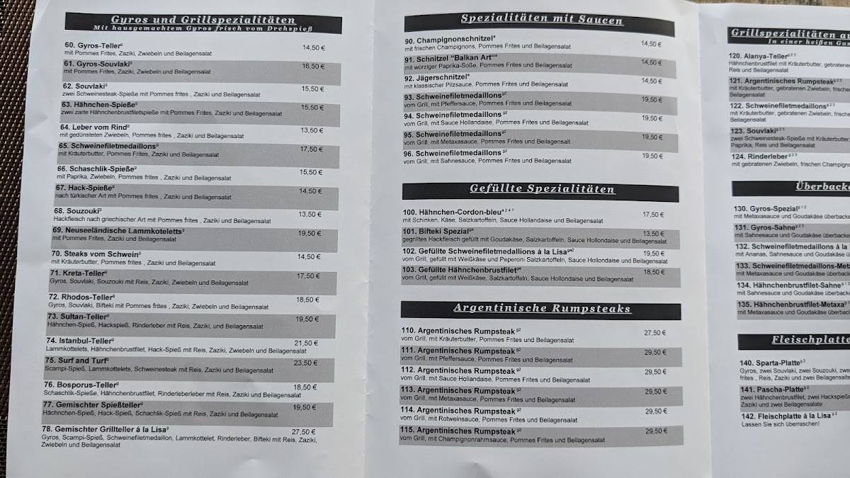 Speisekarte von Restaurant Lisa, Saterland