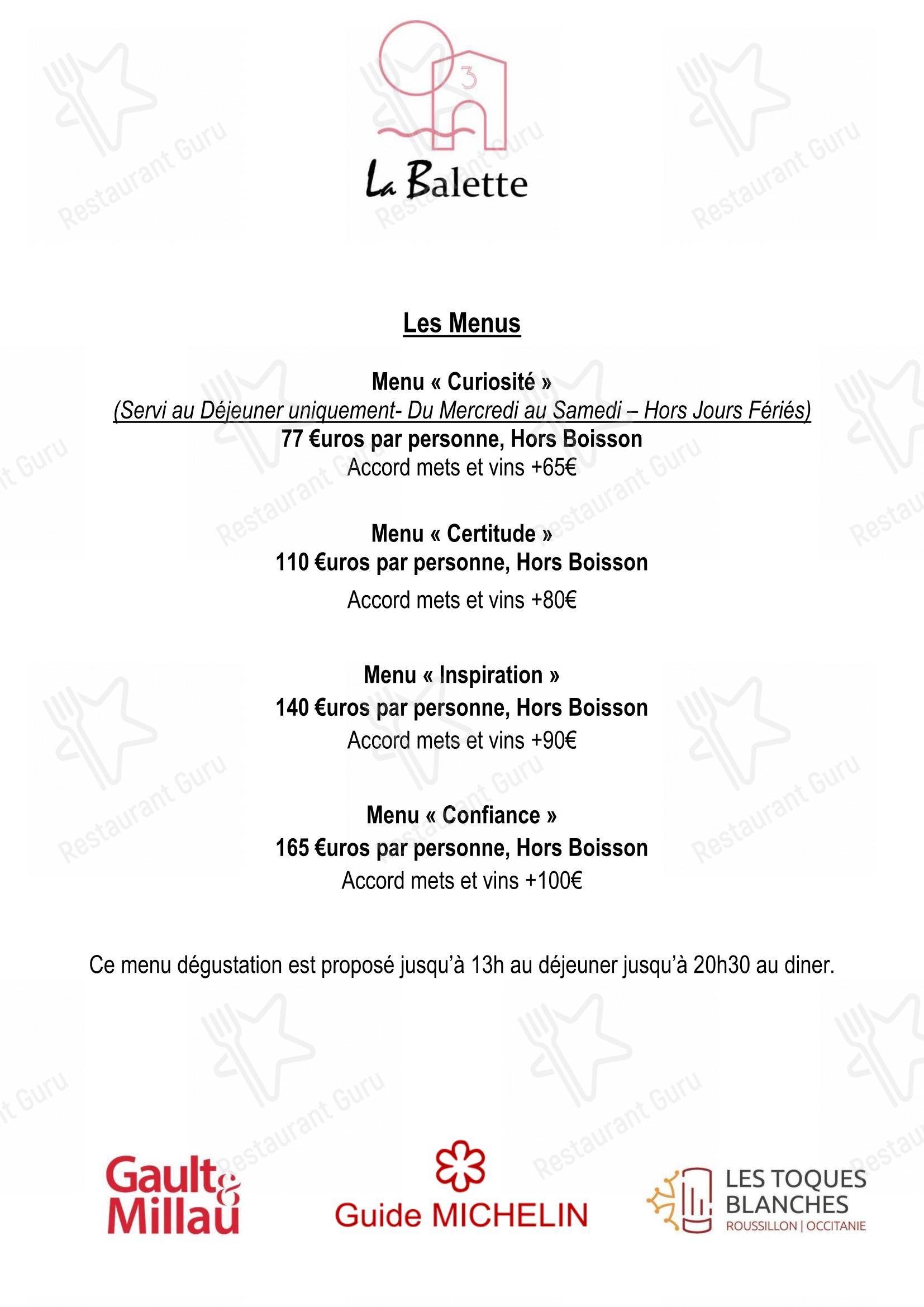 Menu au Restaurant La Balette, Collioure, Rte de Port-Vendres