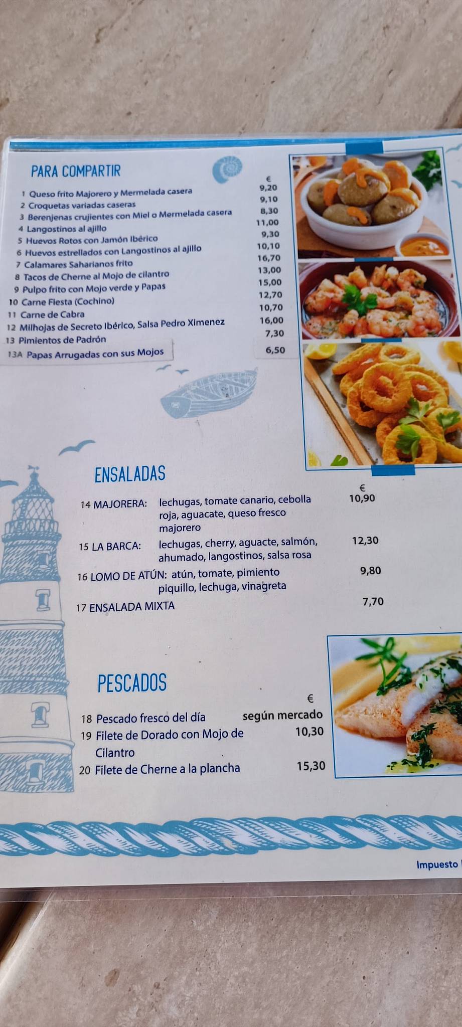 Menu at La Barca de Ramon, Gran Tarajal