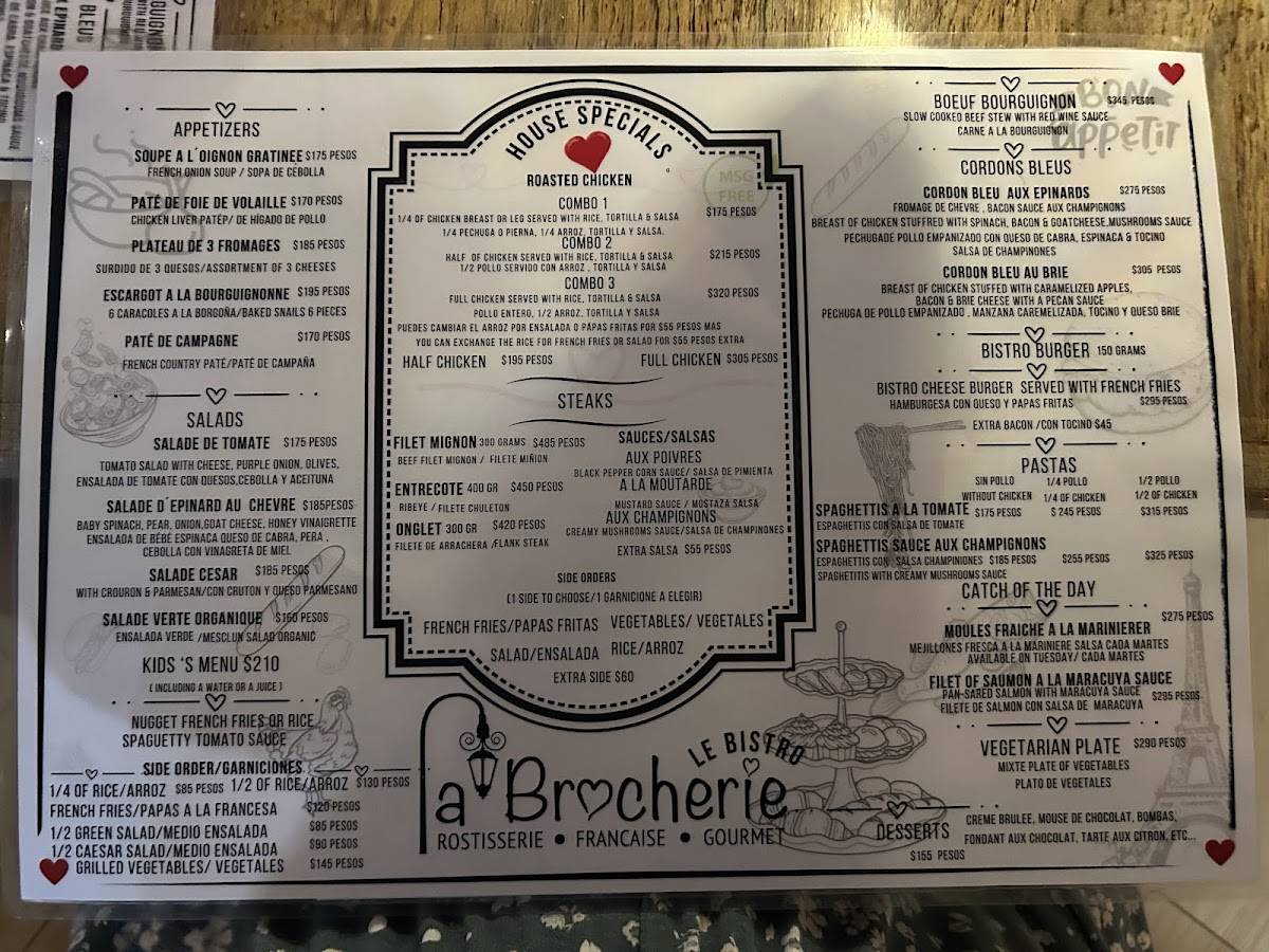 Menu at La Brocherie Bistro français restaurant, Playa del Carmen