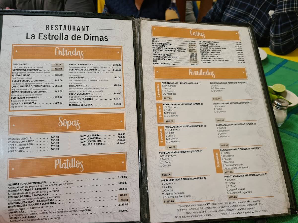 Carta de Restaurant La Estrella de Dimas, Soledad de Graciano Sánchez ...