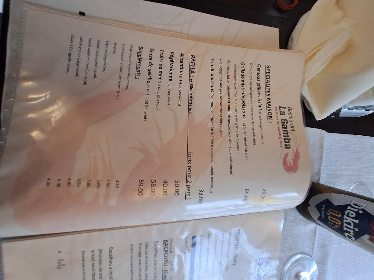 Menu au Restaurant La Gamba, Luxembourg