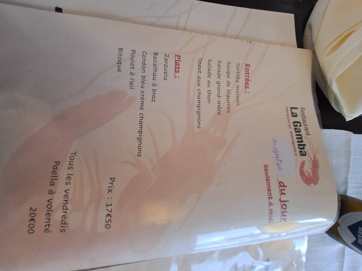 Menu au Restaurant La Gamba, Luxembourg