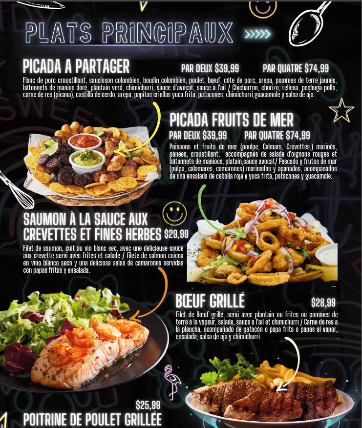 Menu au La Hacienda Resto & Bar, Boucherville