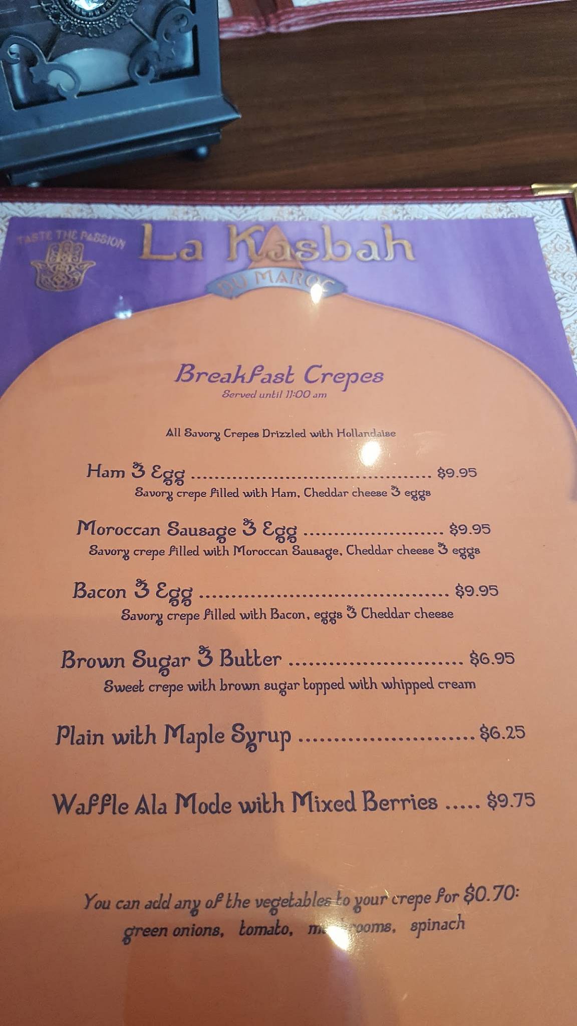 Menu au La Kasbah Du Maroc restaurant, Regina