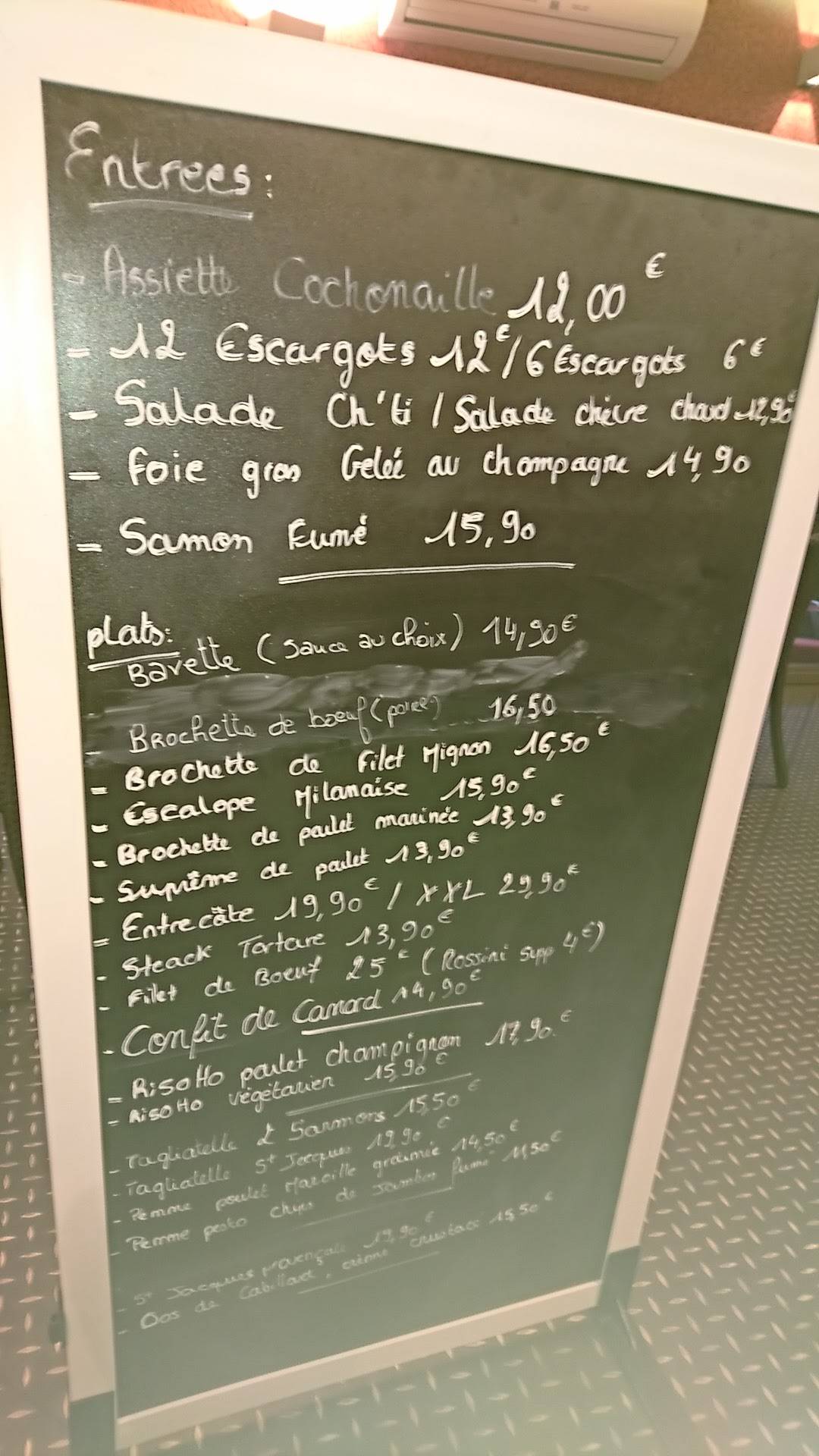 Menu au La Mezzanine restaurant, Fourmies