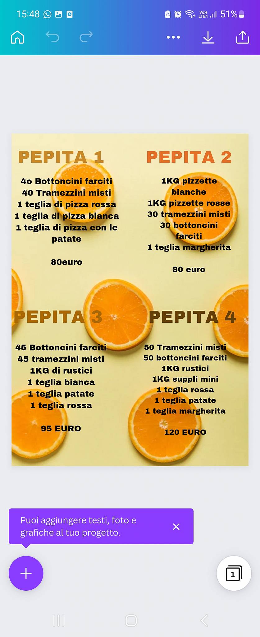 Menu au La pepita restaurant, Rome