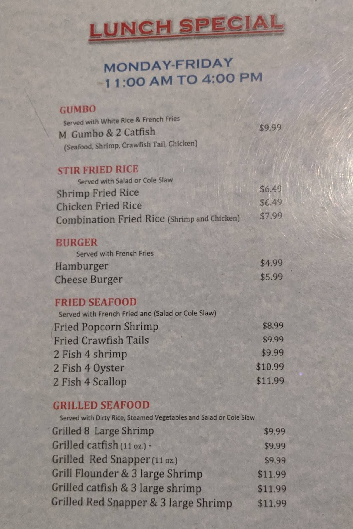 Menu at Lake Jackson Seafood restaurant, Gun Barrel City
