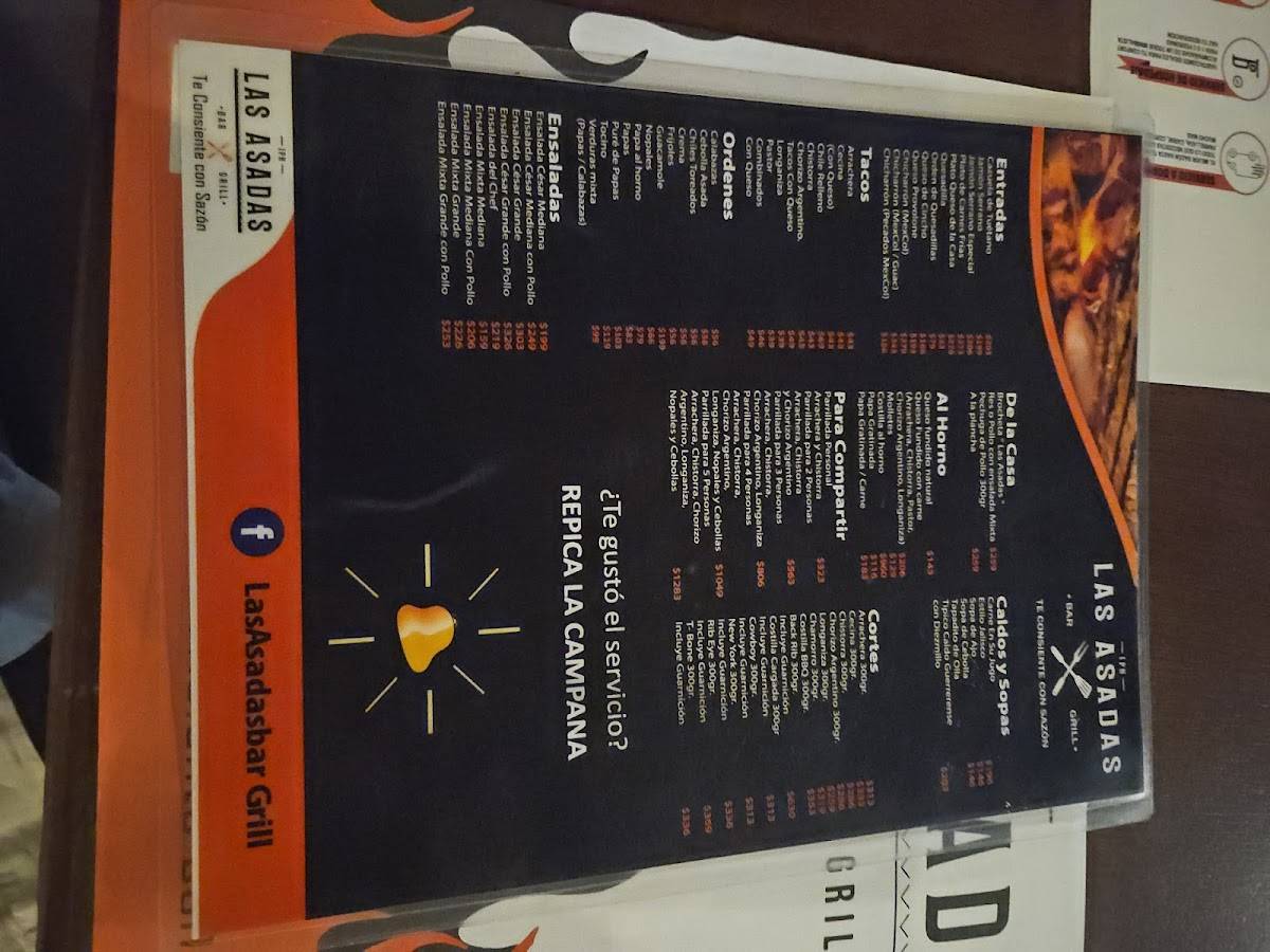 Carta de Las Asadas Bar & Grill, Xochitepec