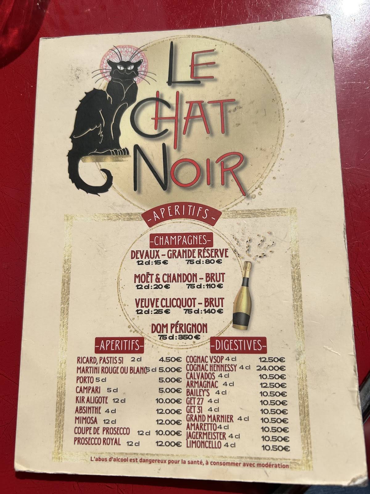 Menu at Restaurant Le Chat Noir, Paris, 68 Bd de Clichy