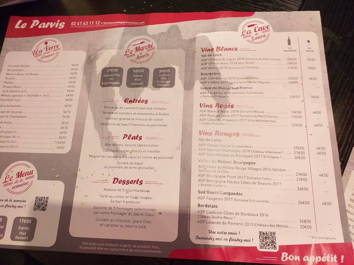 Menu au Restaurant Le Parvis, Cholet