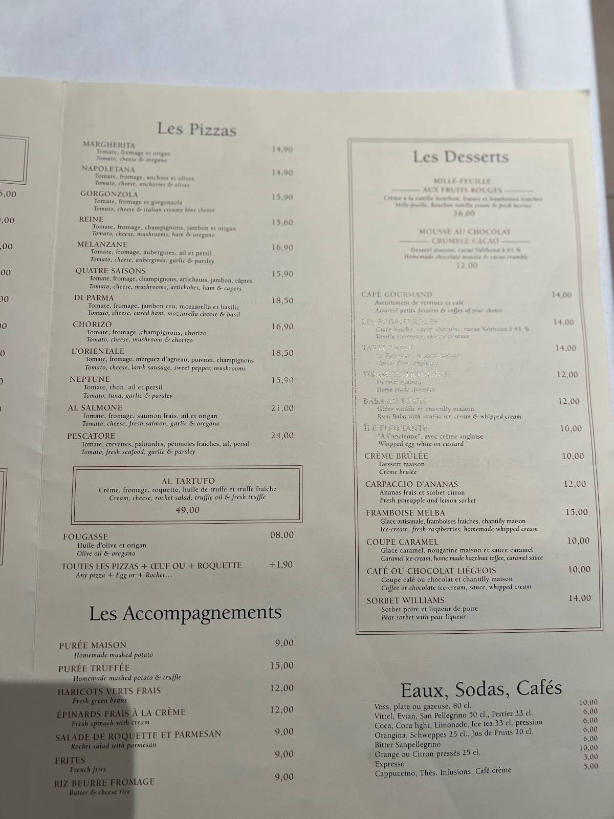 Menu au Restaurant Le Vesuvio - Cannes, Cannes