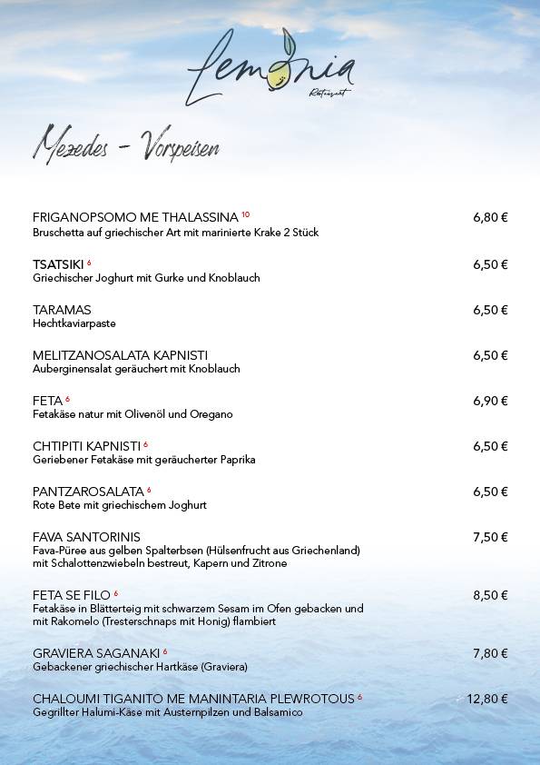 Speisekarte von Restaurant Lemonia, Bruchköbel