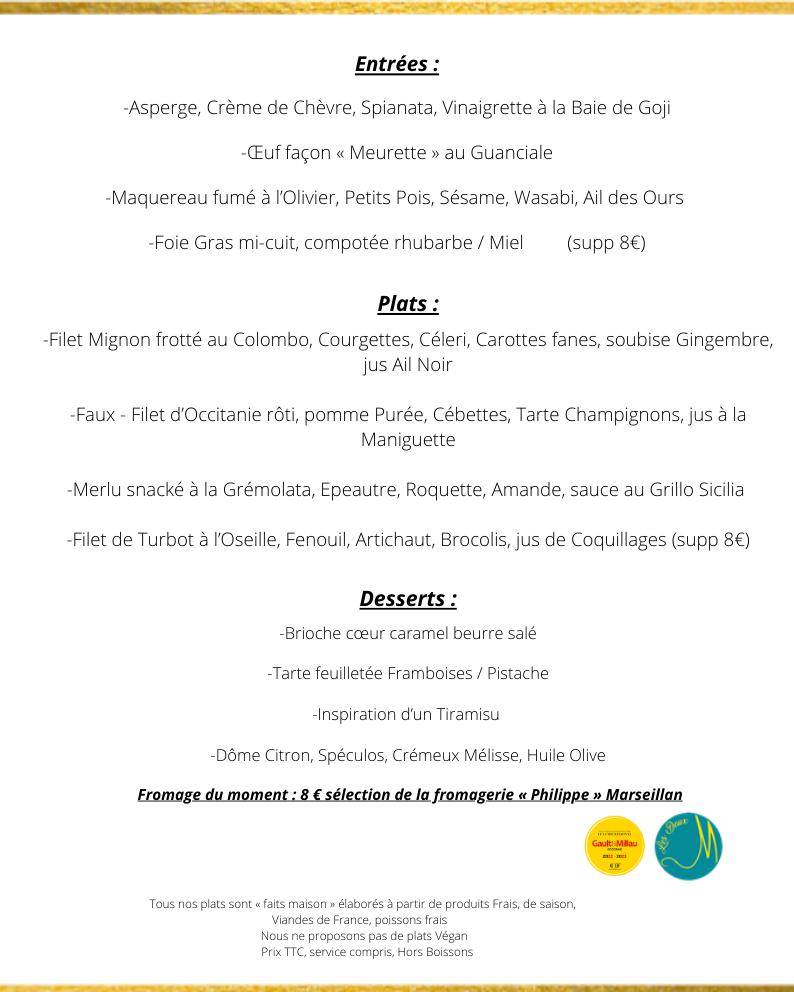 Menu au Les Deux M restaurant, Marseillan