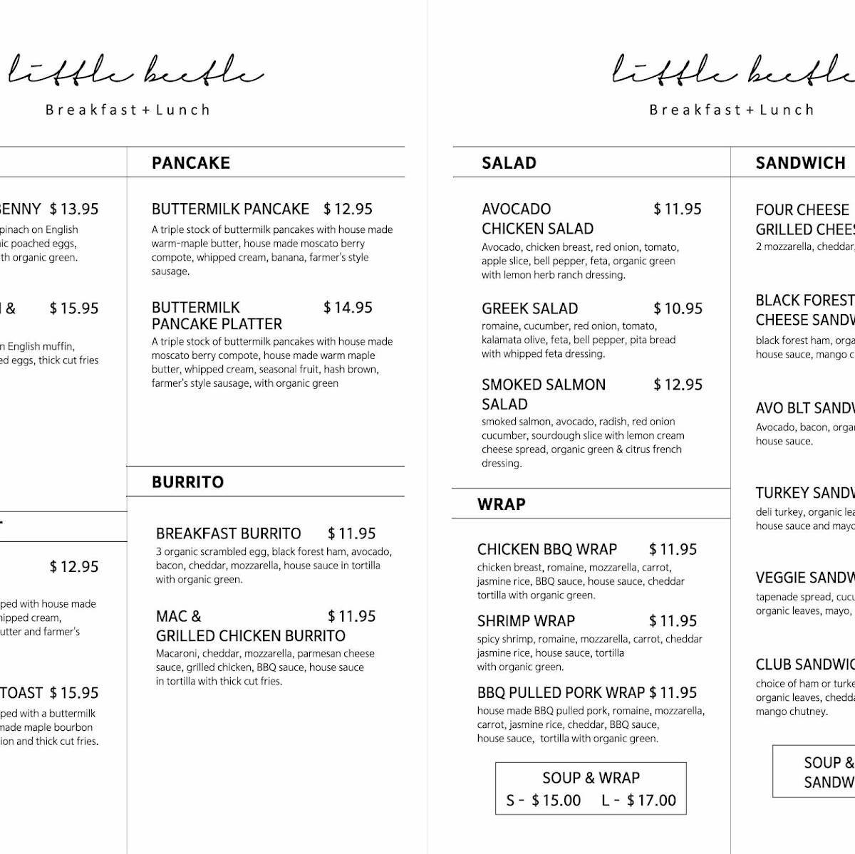 Menu at Little Beetle restaurant, Chilliwack