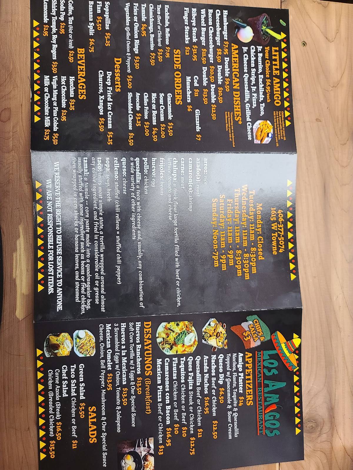 Menu at Los Amigos of Glendive restaurant, Glendive