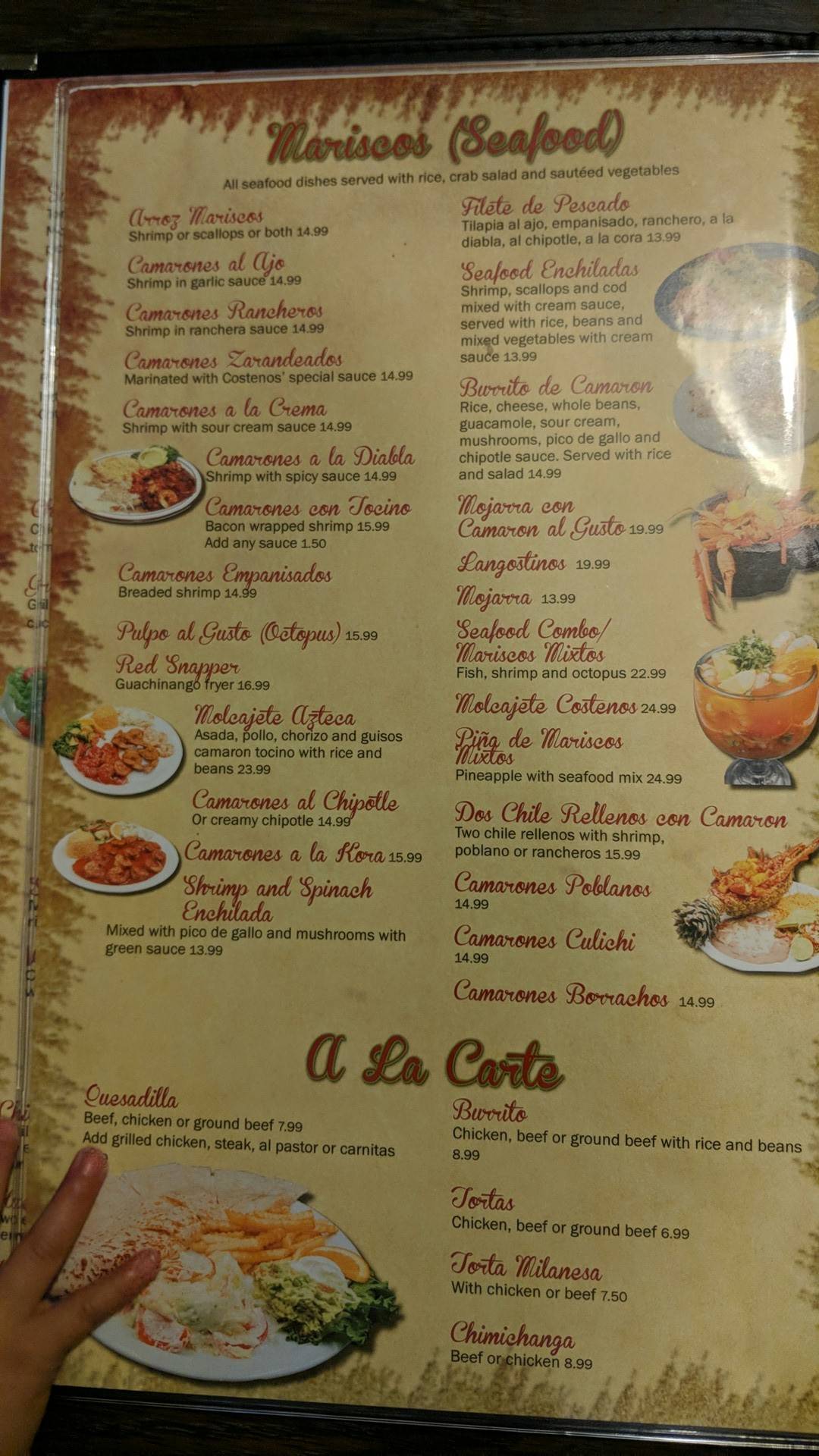 Menu at Los Costeños Restaurant, Corning