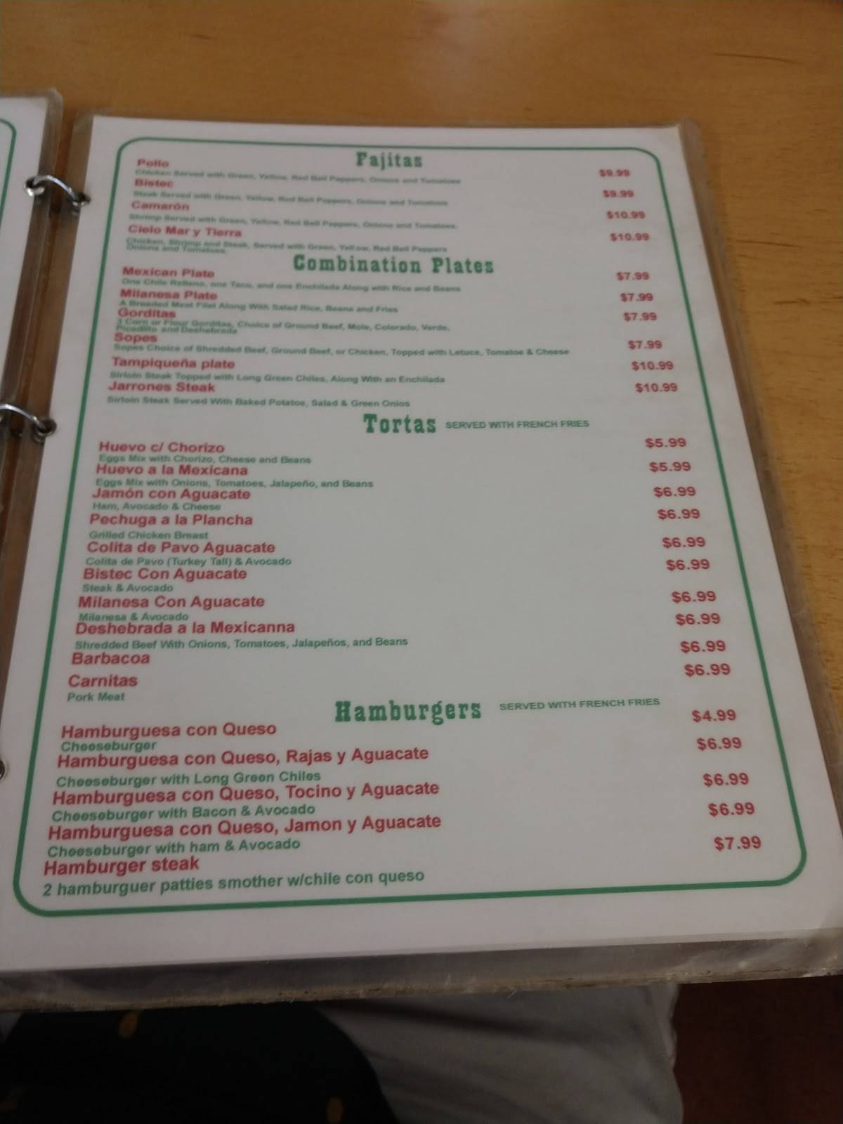 Menu at Los Jarrones restaurant, Canutillo, Doniphan Dr