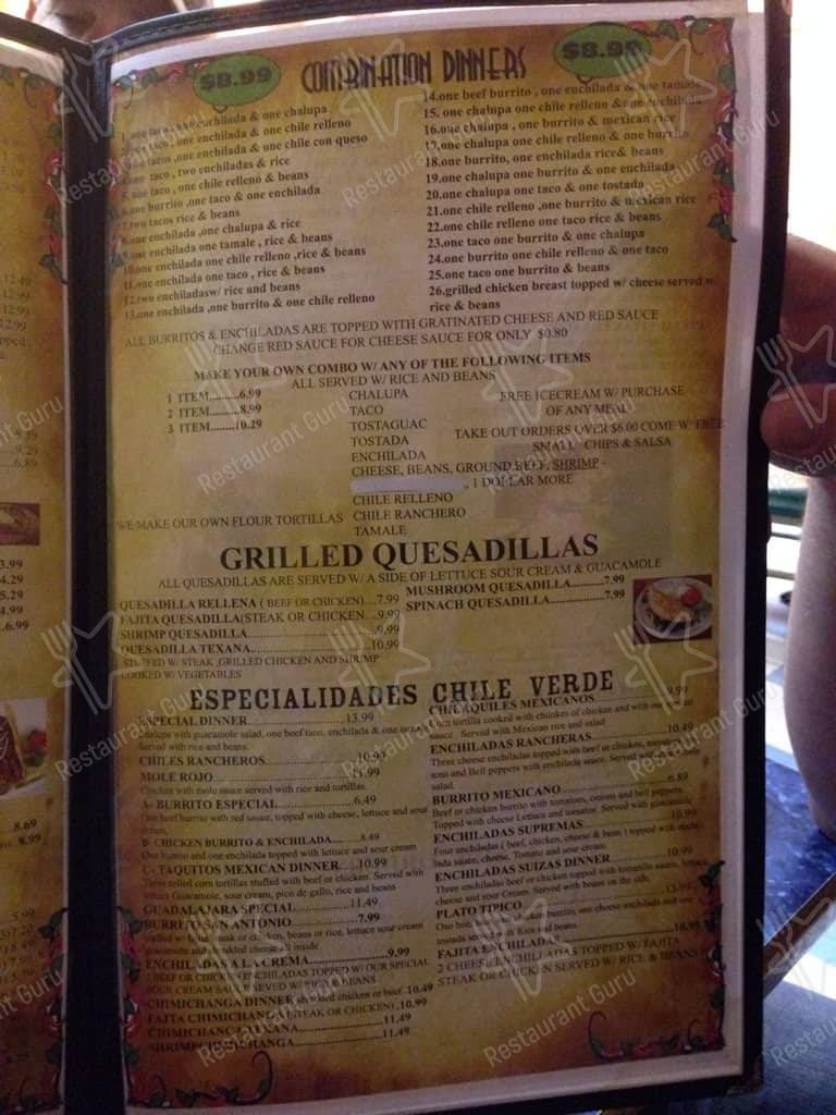 Menu at Los Mayas Mexican Restuarant restaurant, DeRidder, 804 N Pine St