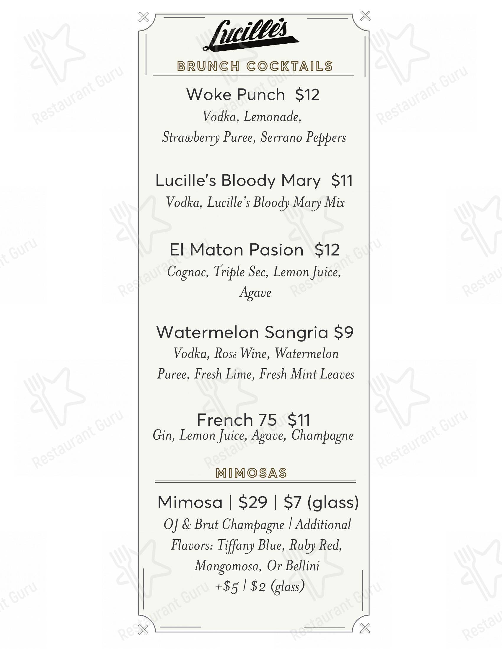 Menu at Lucille's restaurant, Houston