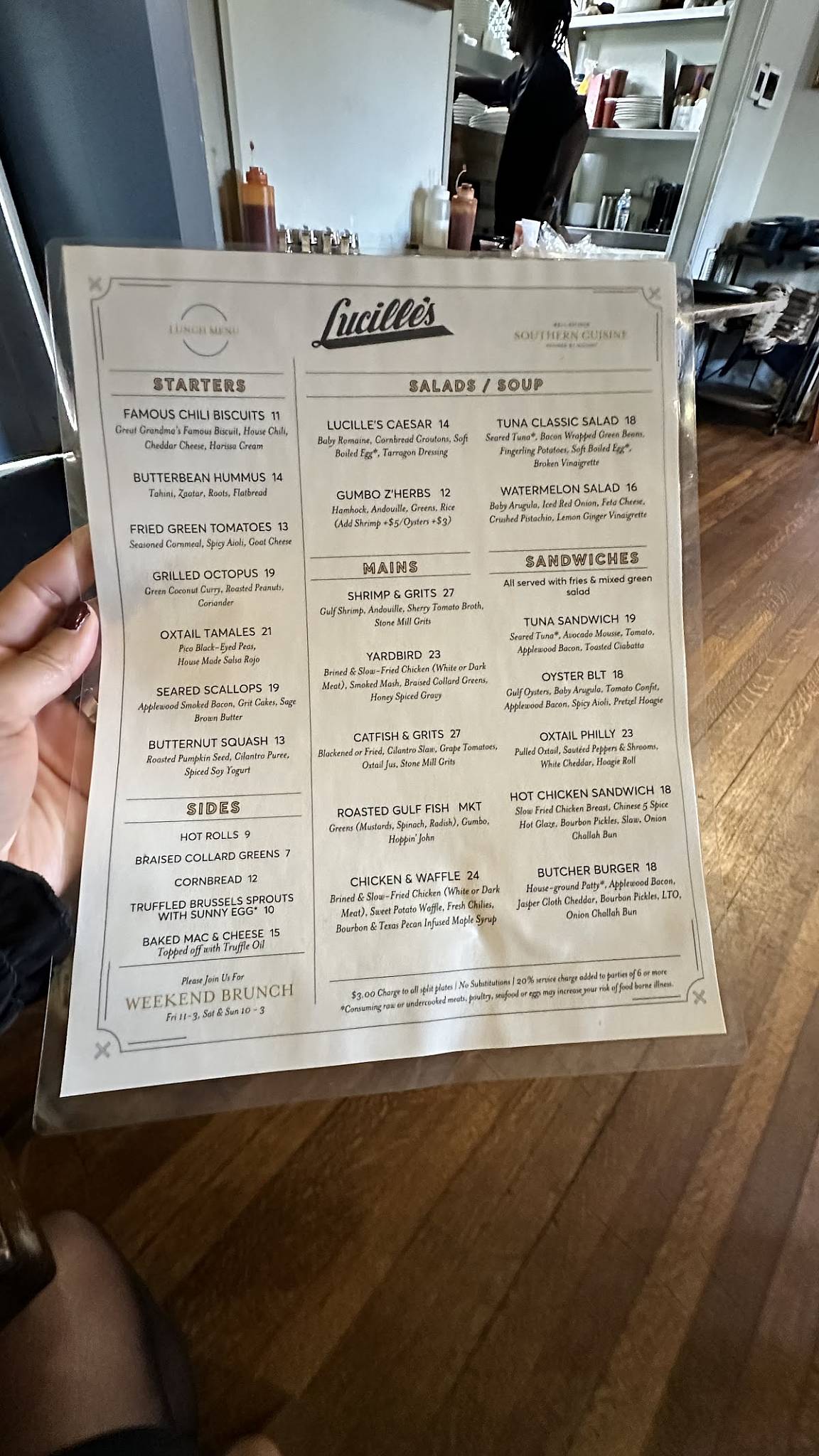 Menu at Lucille's restaurant, Houston