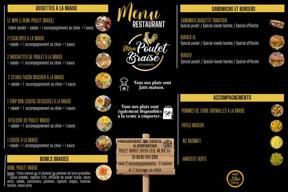 Menu au Mon Poulet Braisé Restaurant, Quetigny