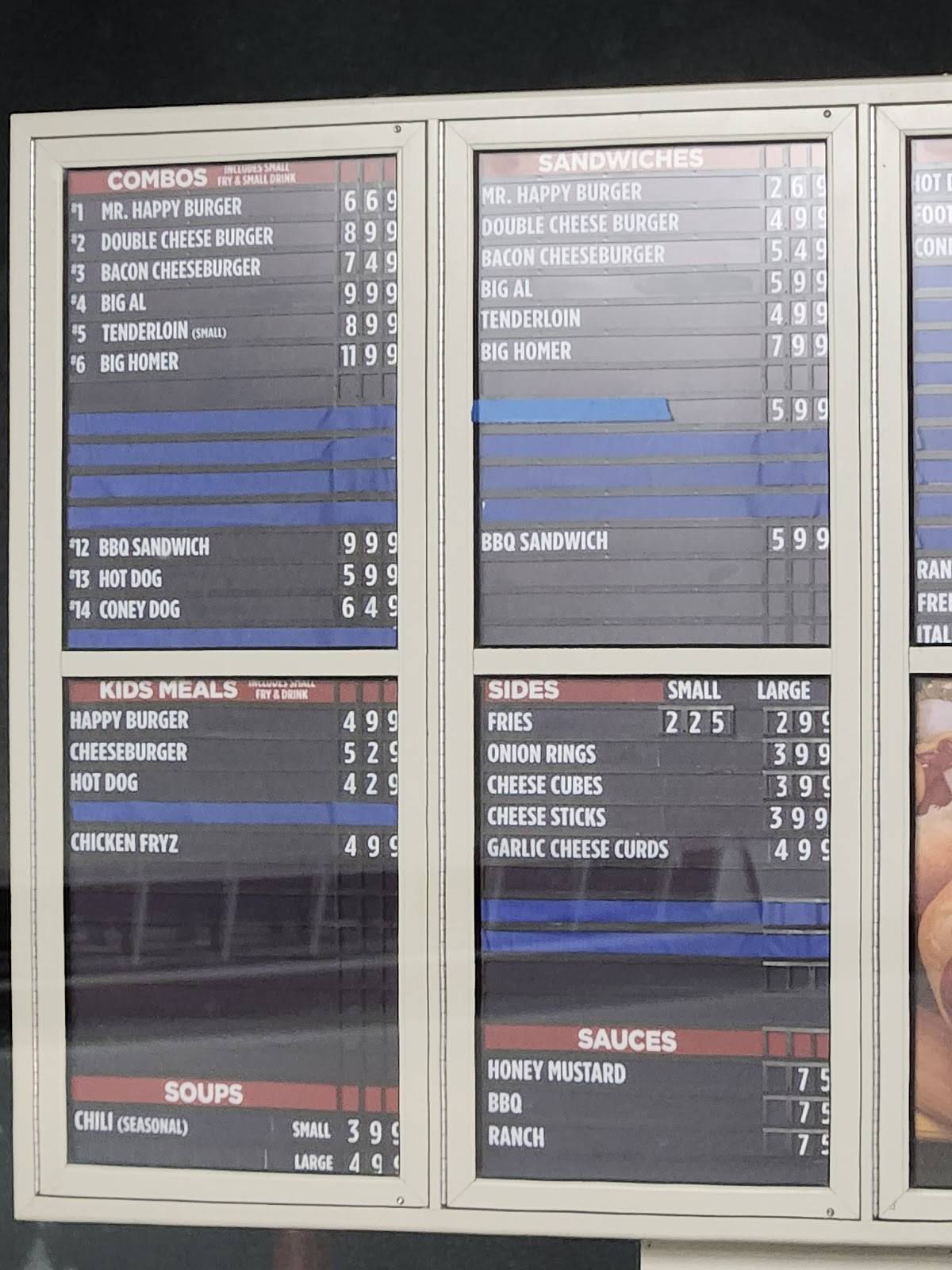 Menu at MR. HAPPY BURGER restaurant, Elwood