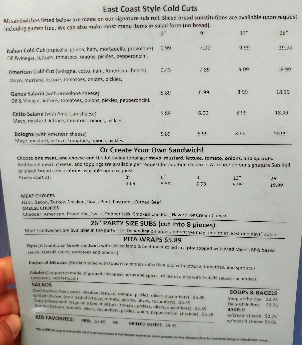 Menu at MSM Deli restaurant, Tacoma
