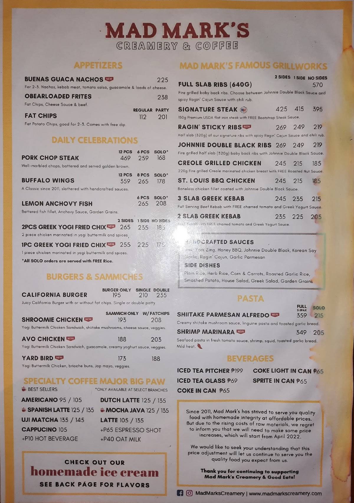 Menu at Mad Mark's Creamery Pioneer Center Pasig City restaurant, Pasig ...
