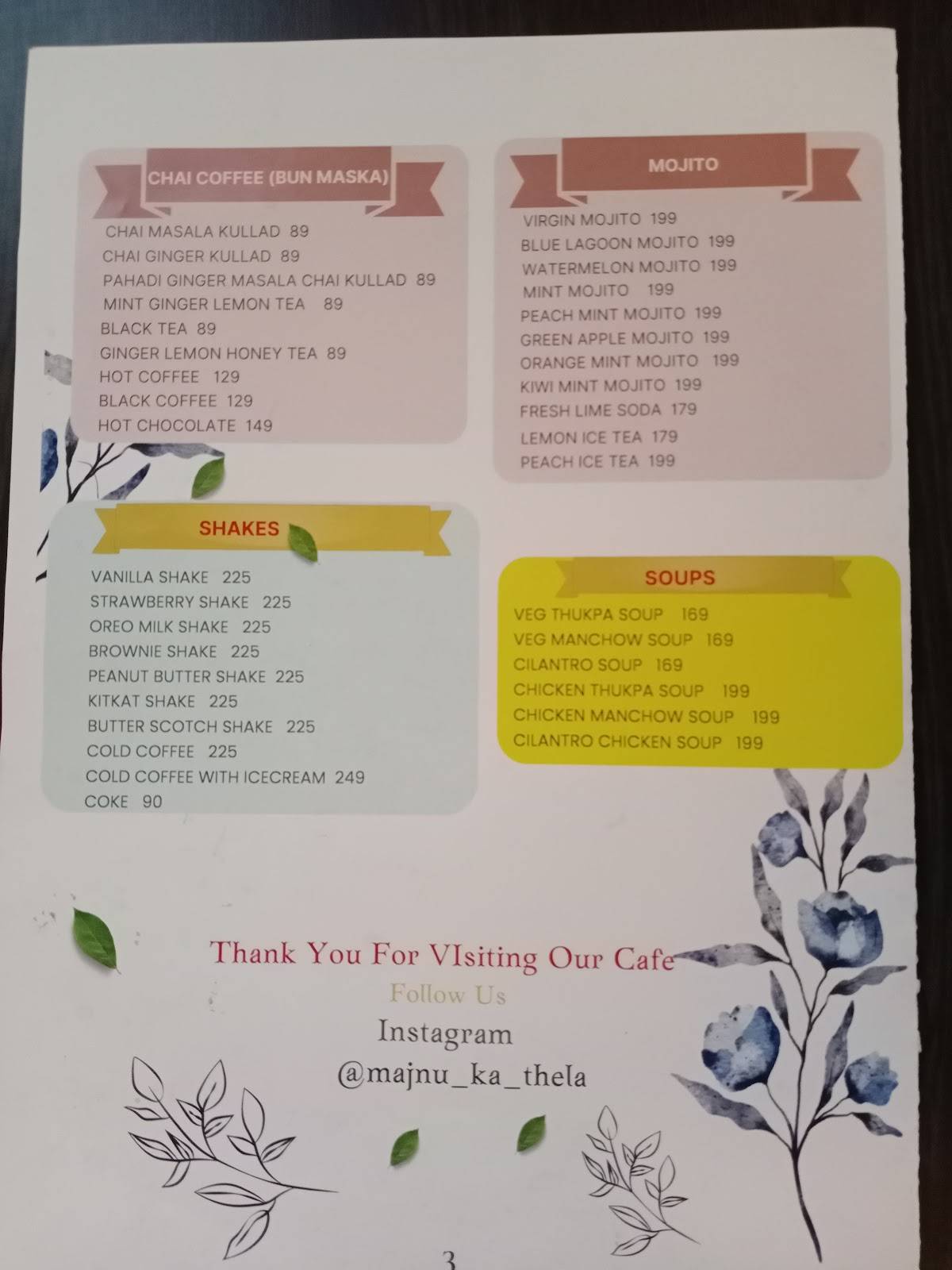 Menu at Majnu Ka Thela, New Delhi