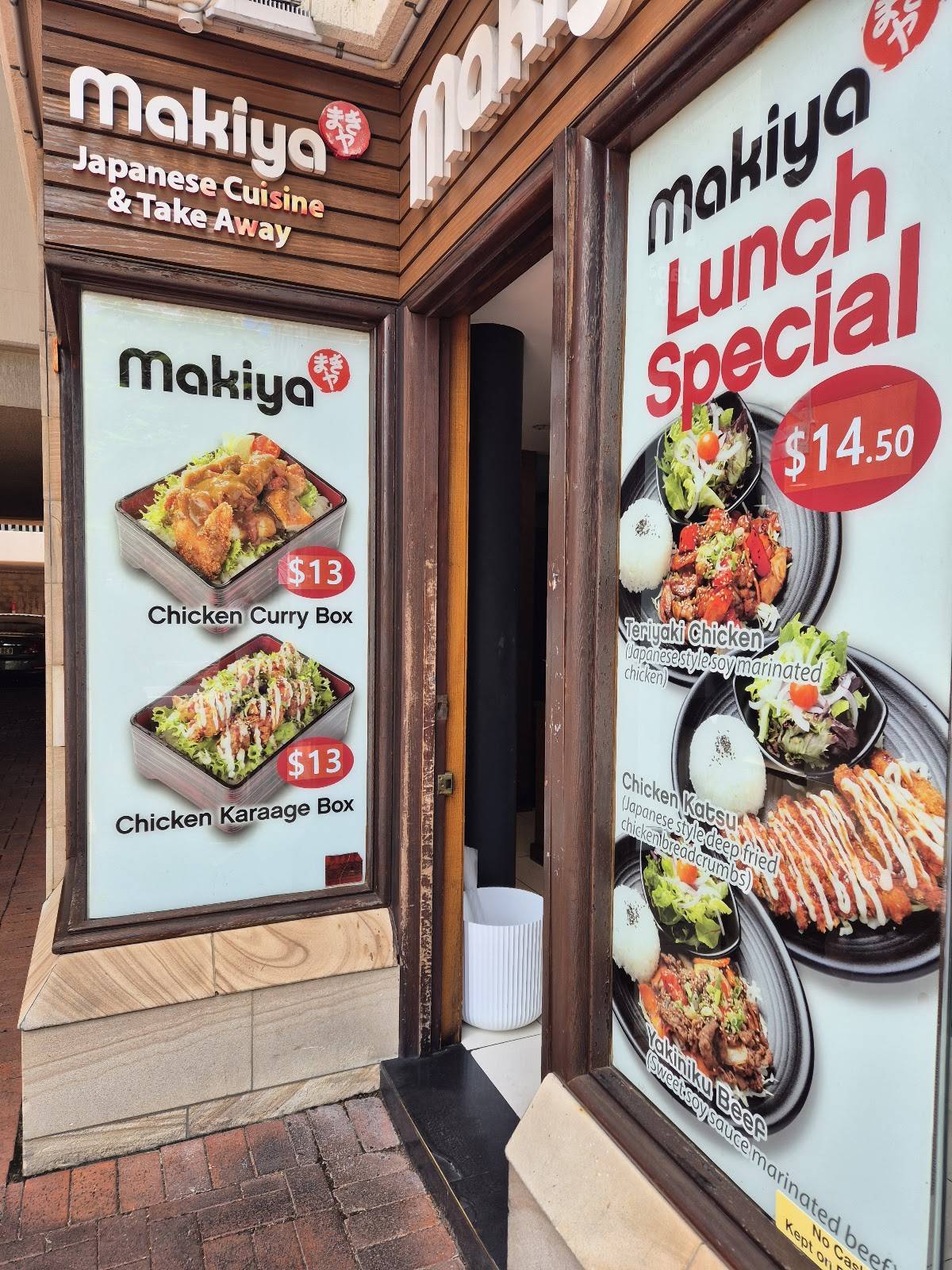 Menu at Makiya restaurant, Milton