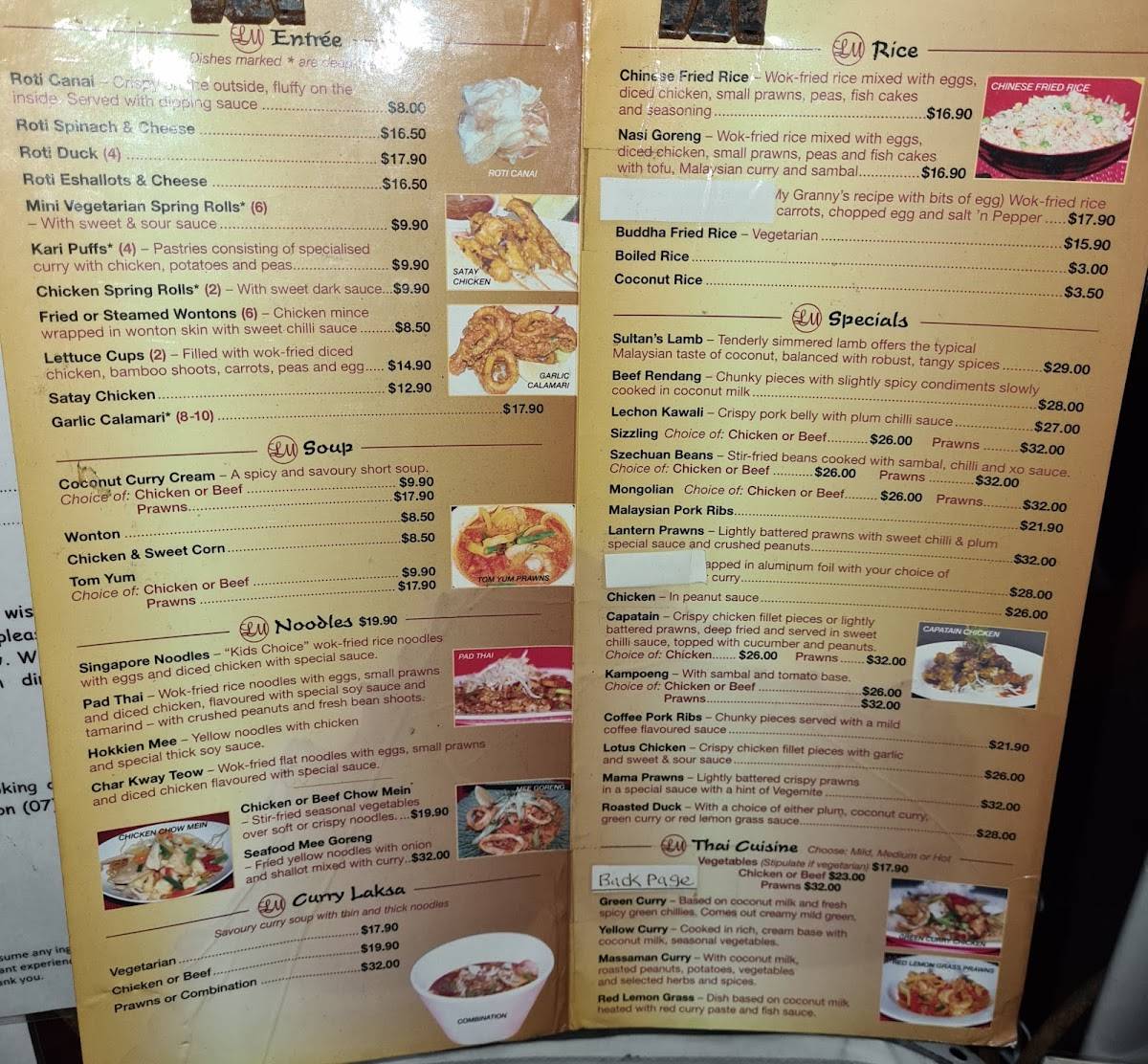 Menu at Malaya Restaurant, Tweed Heads, 32 Bay St