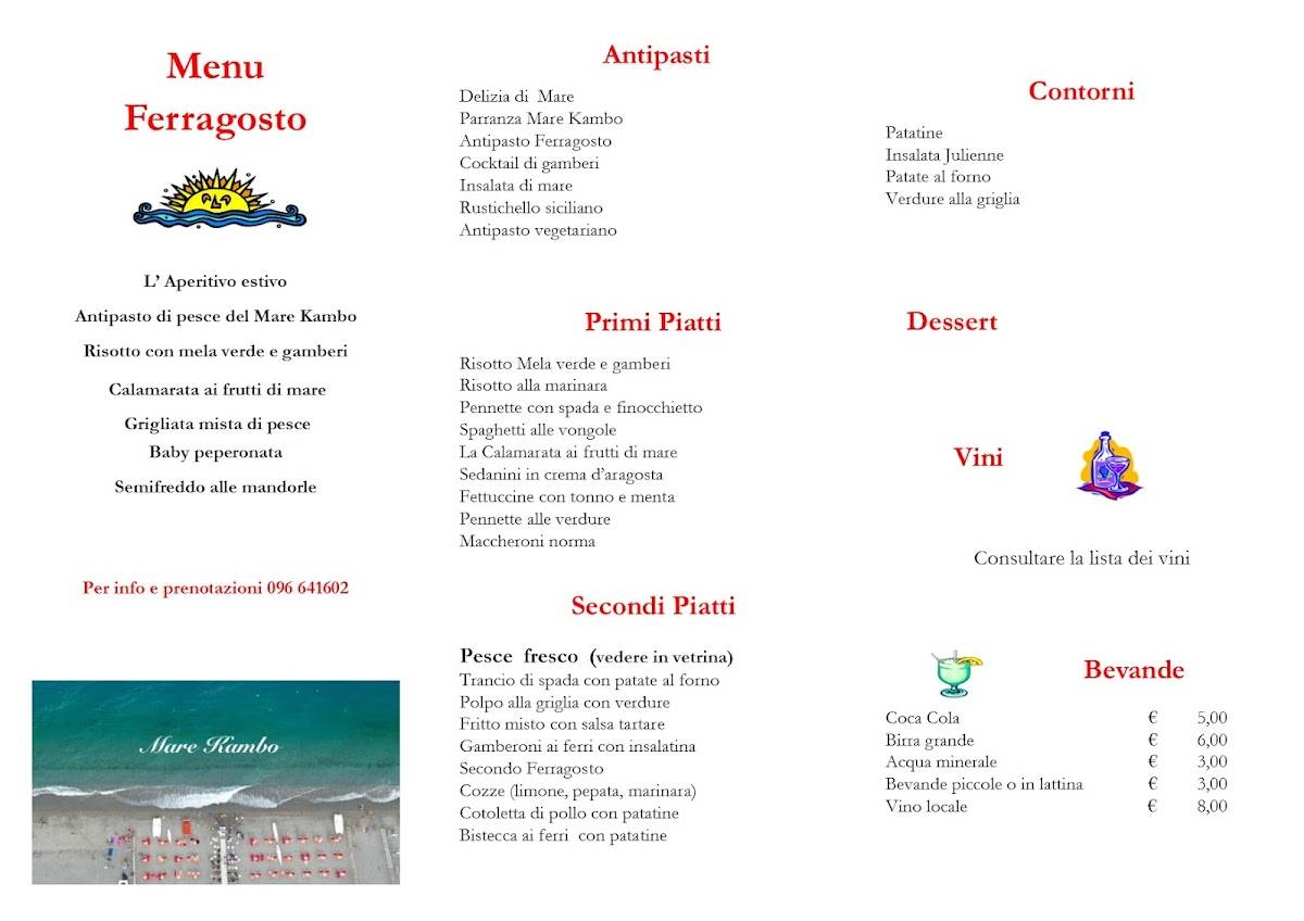 Menu da Mare Kambo ristorante, Fiumefreddo Sicilia, Lungomare Cottone