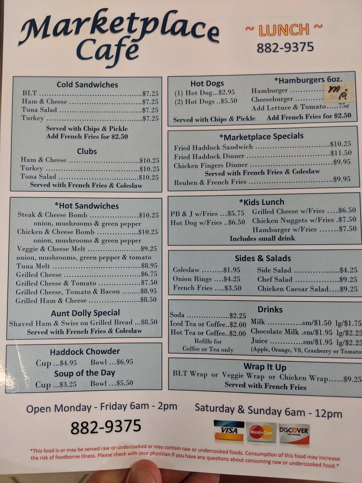 Menu at Marketplace Cafe, Wiscasset