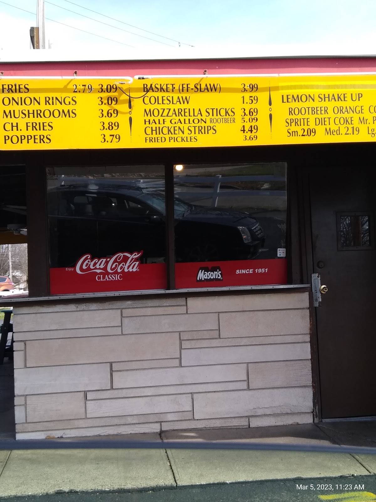 Menu at Mason's Root Beer Drive In restaurant, Washington