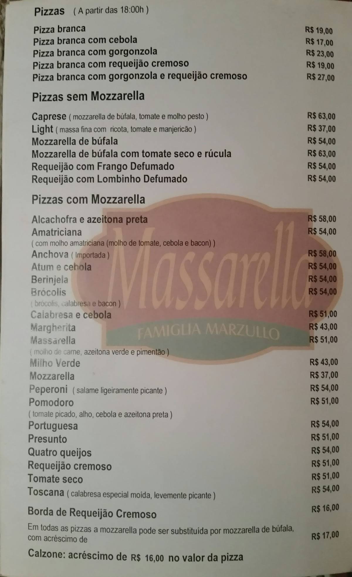 Menu em Massarella pizzaria, Maceió