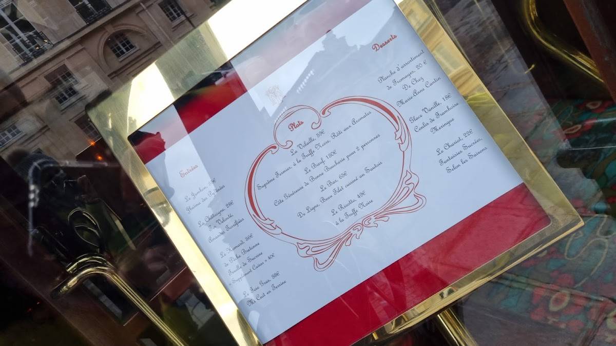 Menu at Maxim's de Paris restaurant, Paris, 3 Royale Street
