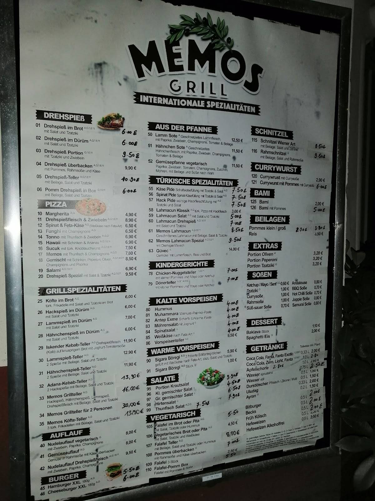 Speisekarte von Memos Grill restaurant, Aachen, Bismarckstraße 79