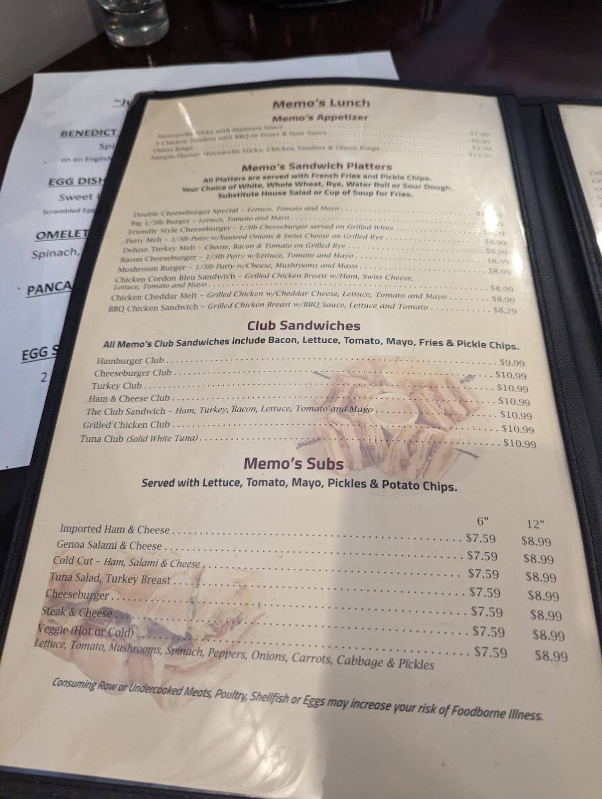 Menu at Memo's Restaurant, West Springfield