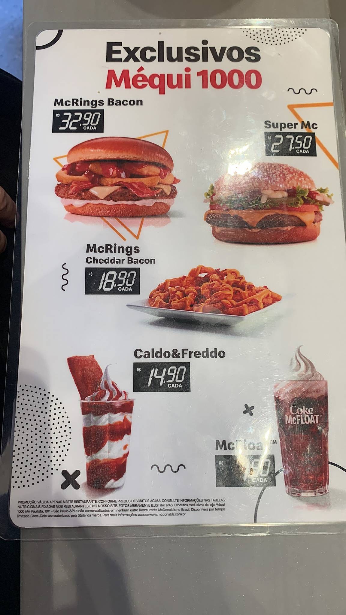 Menu at Mequi 1000 - McDonald's restaurant, São Paulo, Av. Paulista