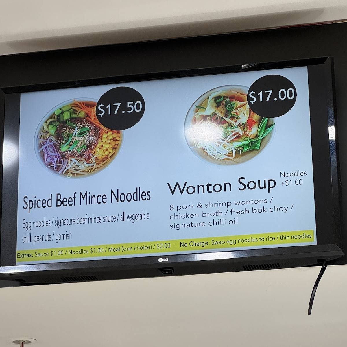 Menu at Mian Bar, Wellington