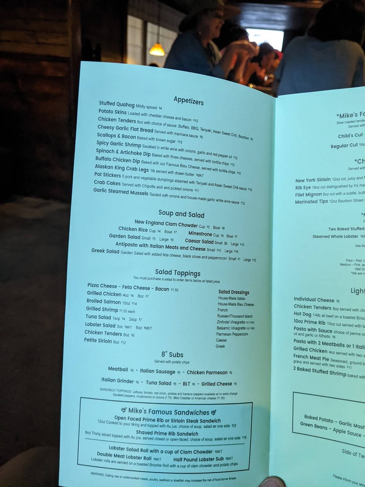 Menu at Mike's Restaurant, Fairhaven