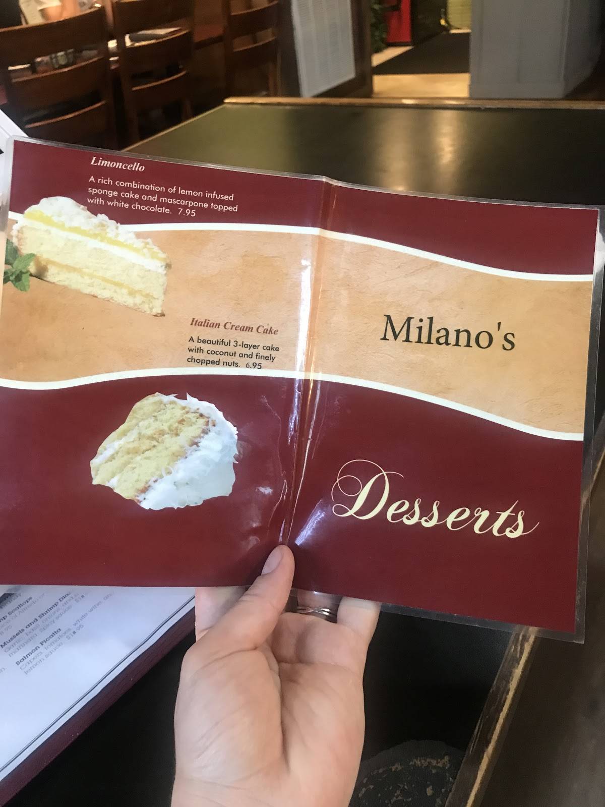 Menu at Milano’s Italian Grill restaurant, Maumelle