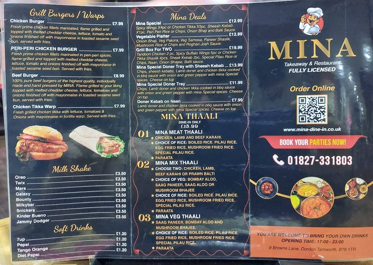 Menu at Mina Restaurant & Takeaway (Dordon), Tamworth, 9 Browns Ln