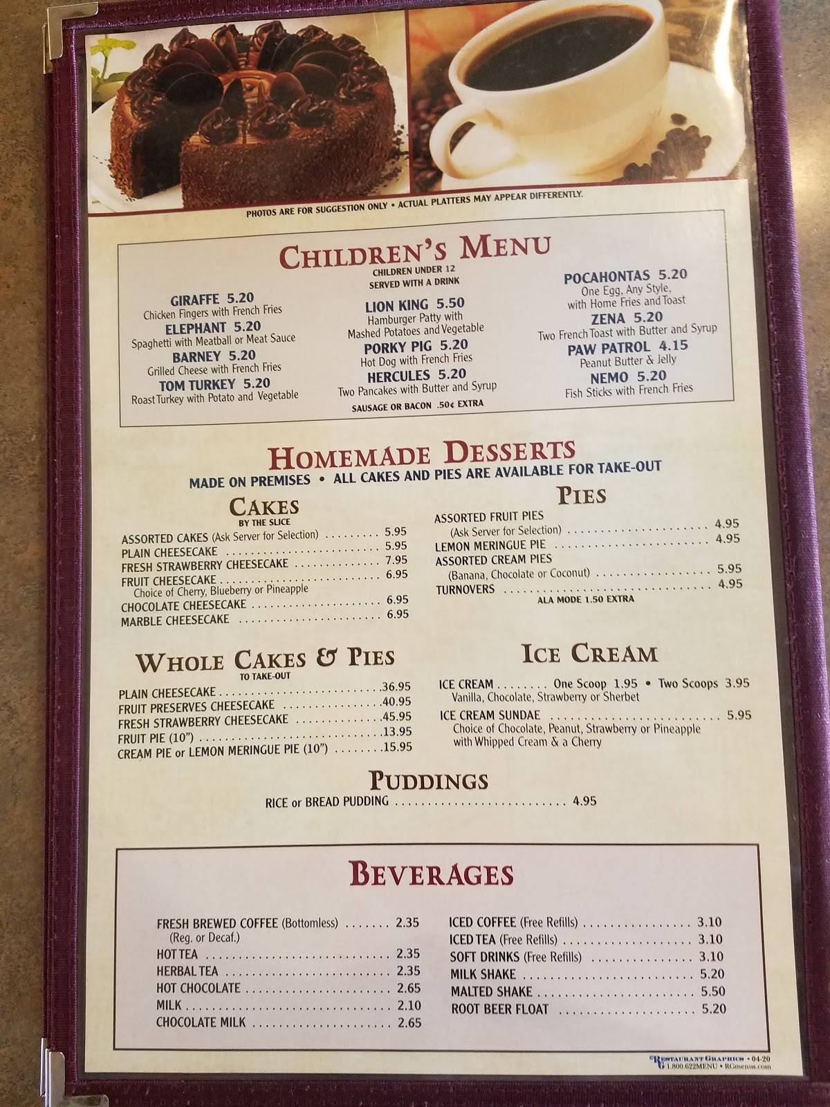 Menu at Mountain View Diner restaurant, Charles Town