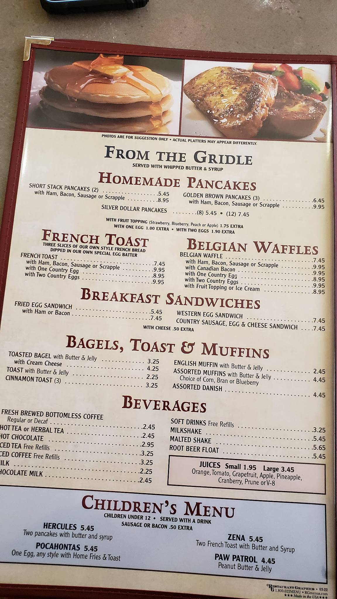 Menu at Mountain View Diner restaurant, Charles Town