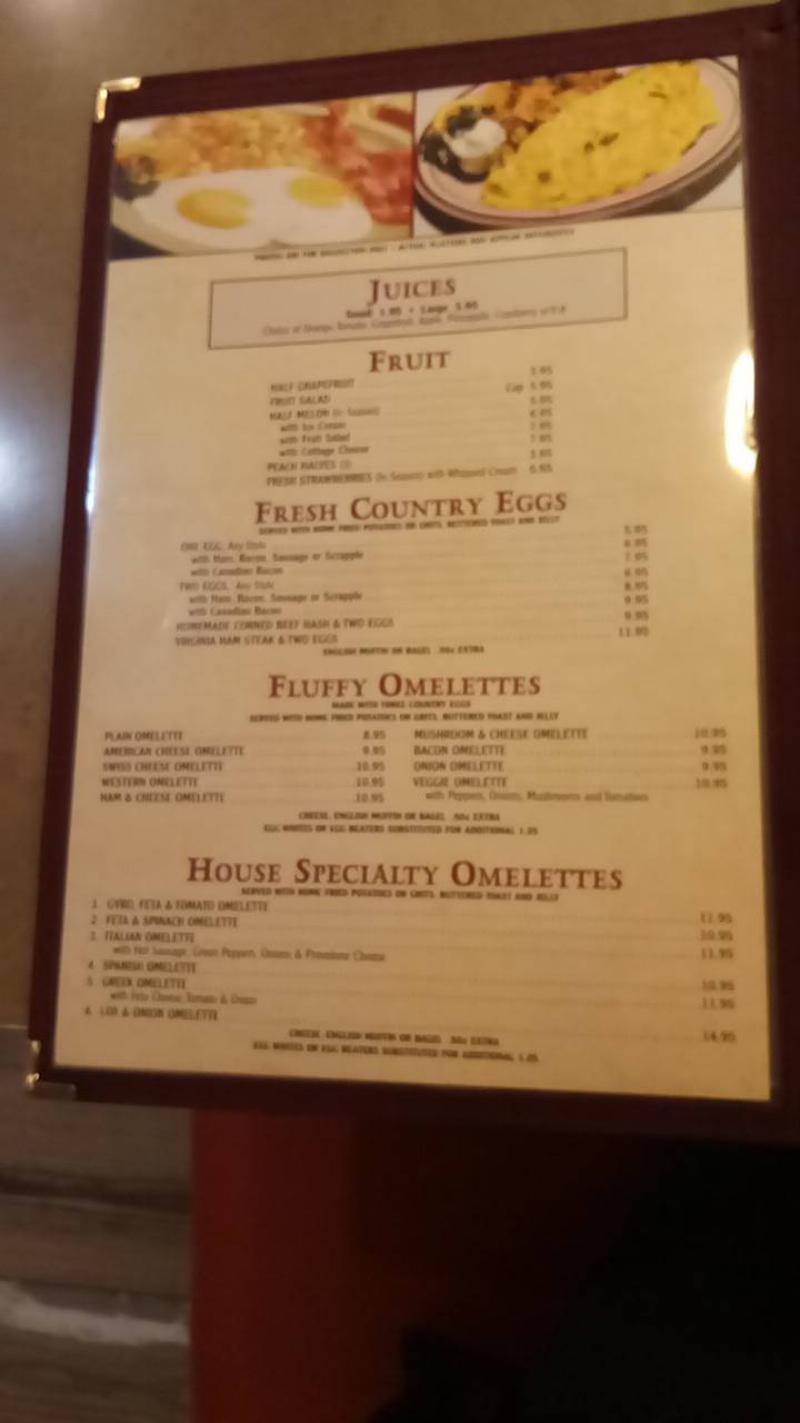 Menu at Mountain View Diner restaurant, Charles Town